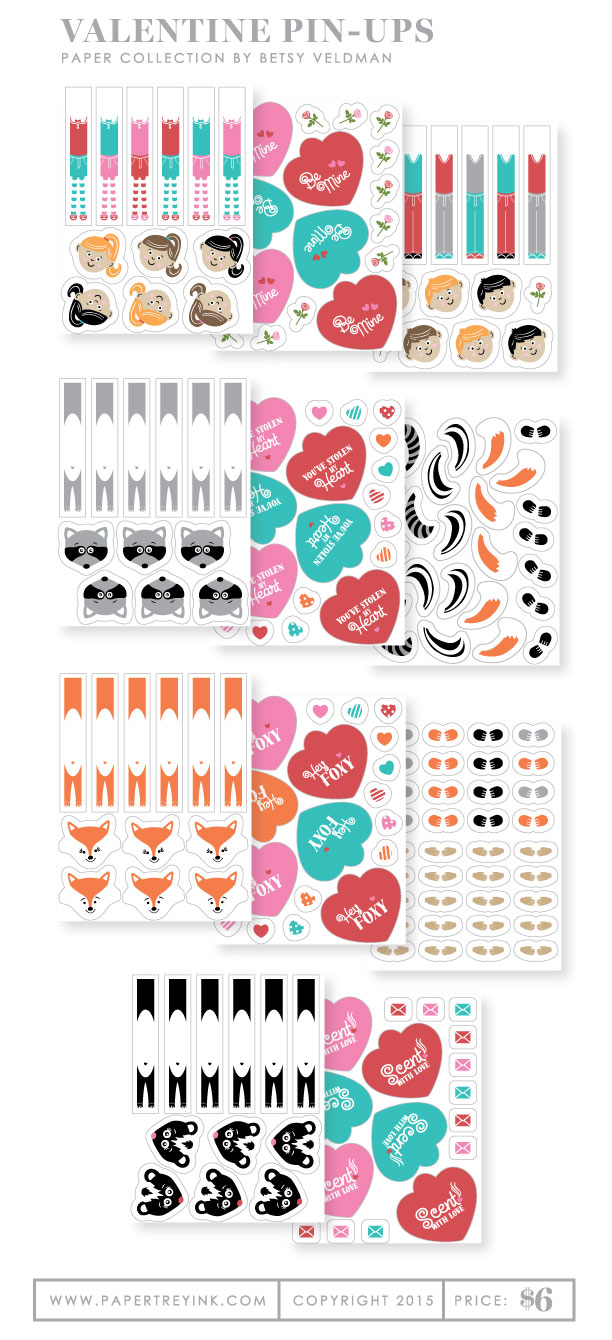 Valentine Pin-Ups Patterned Paper Collection (22 sheets): Papertrey Ink