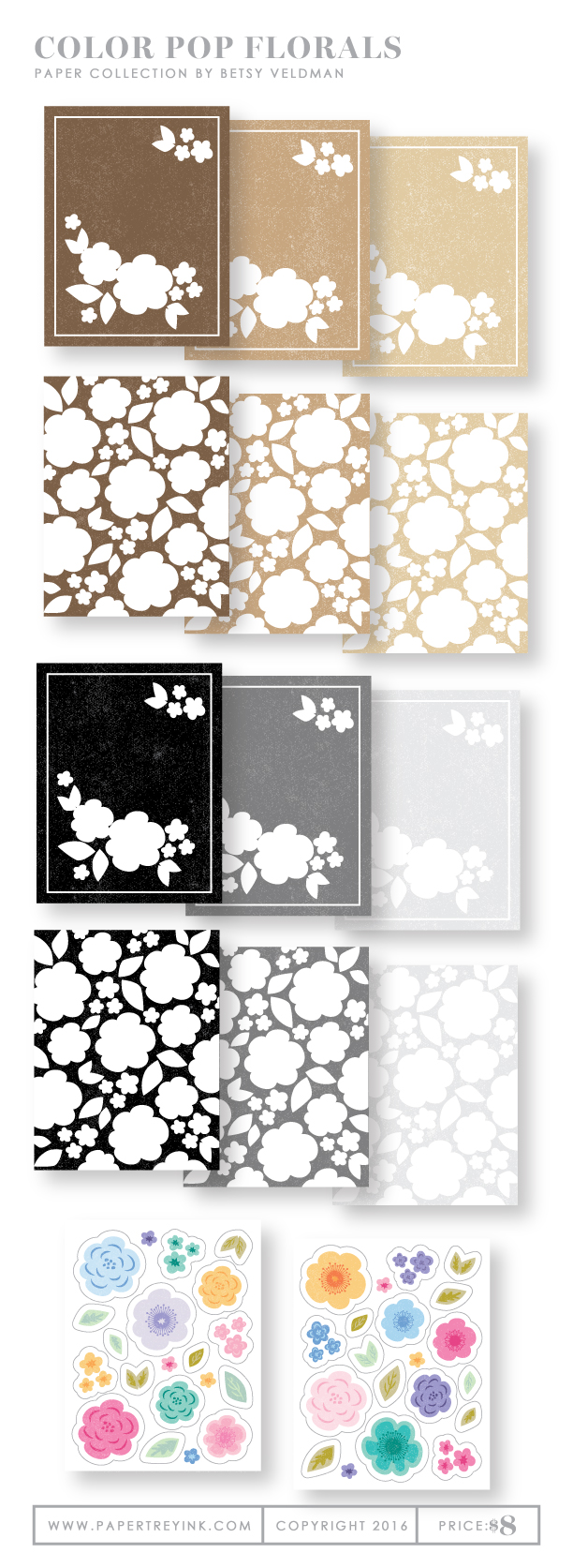 Color Pop Florals Patterned Paper Collection (32 sheets): Papertrey Ink